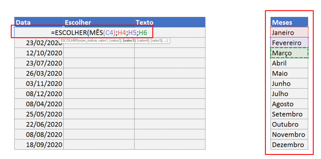 Listando informações para função escolher para Mês por Extenso no Excel ... Listando informações para função escolher para Mês por Extenso no Excel ...