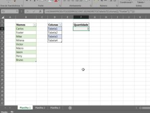 Planilha para Contar Nomes em Tabelas Separadas no Excel