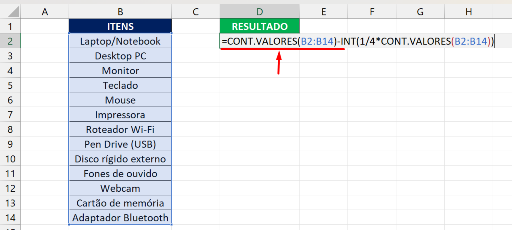Como Retirar 1/4 da Contagem Total de Itens no Excel - Ninja do Excel