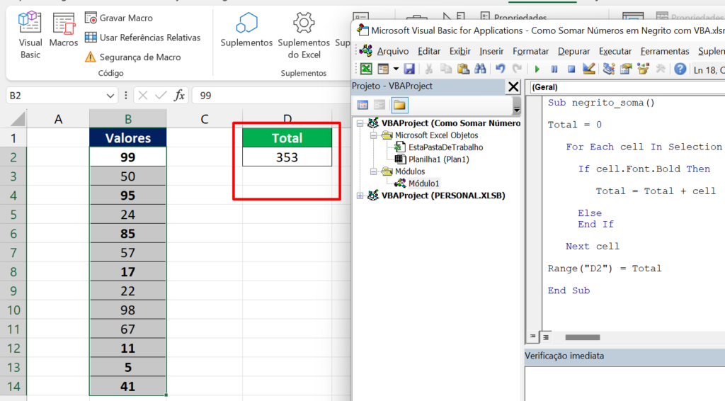 Como Somar Números em Negrito com VBA - Ninja do Excel