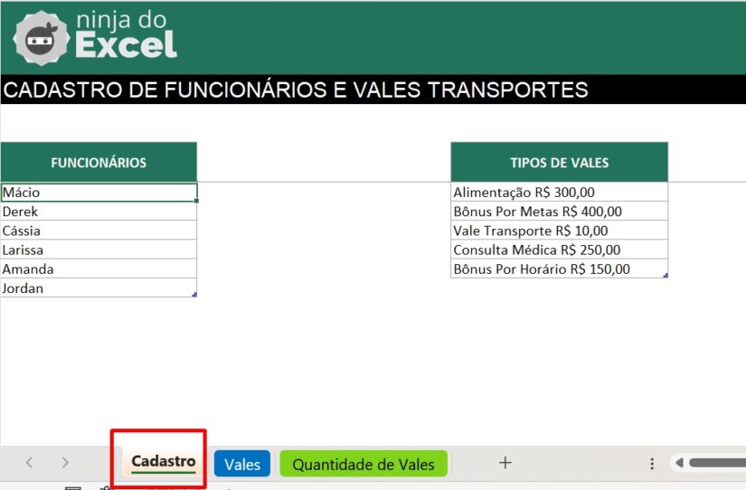 Planilha Controle de Vale Transporte [Download] - Ninja do Excel