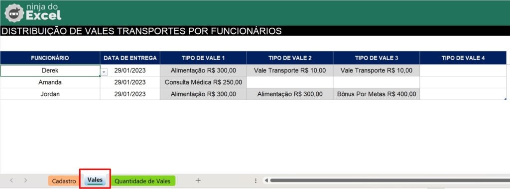 Planilha Controle de Vale Transporte [Download] - Ninja do Excel