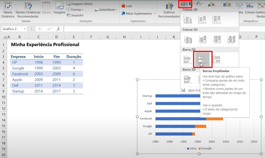 Como Criar Gráfico Linha do Tempo no Excel - Ninja do Excel