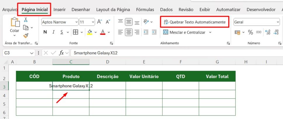 Como Quebrar Texto Automaticamente no Excel - Ninja do Excel