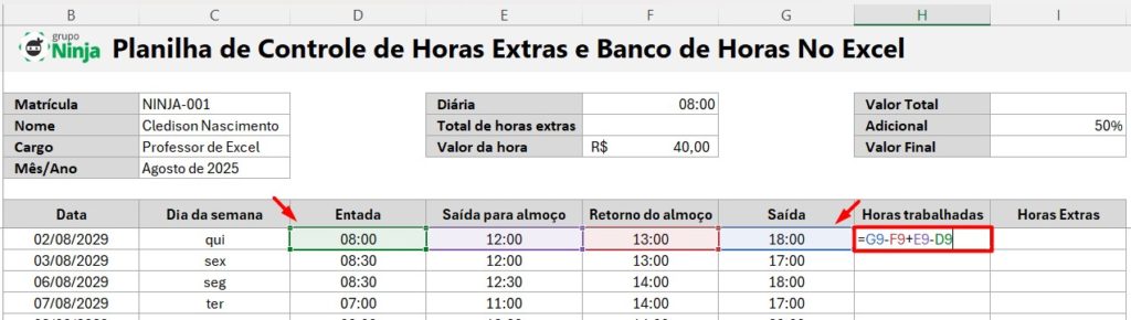 Como Automatizar Hora Extra e Banco de Horas no Excel - Ninja do Excel